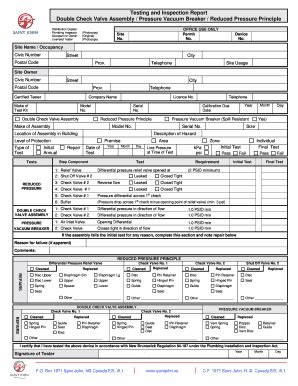 Fillable Online Back Flow Test Report City Of Saint John Fax Email Print Pdffiller