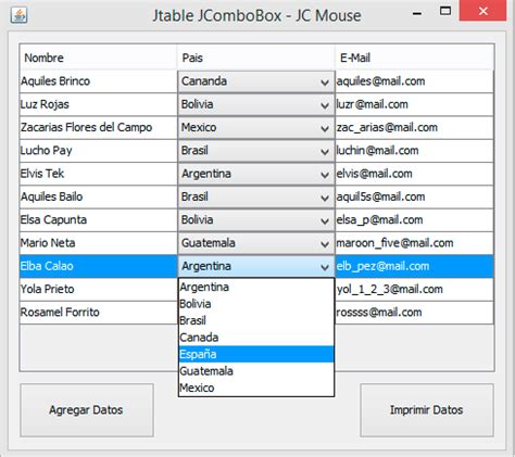 Agregar JComboBox A Un JTable Jc Mouse Net