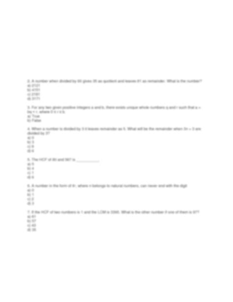 SOLUTION Mathematics Questions And Answers Euclid S Division Lemma Studypool