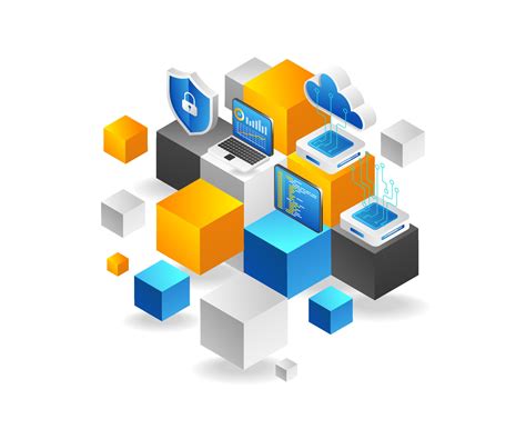 Flat Isometric D Illustration Blockchain Concept Network Security Analysis Server Chip