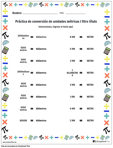 Hoja De Trabajo De Unidades Métricas