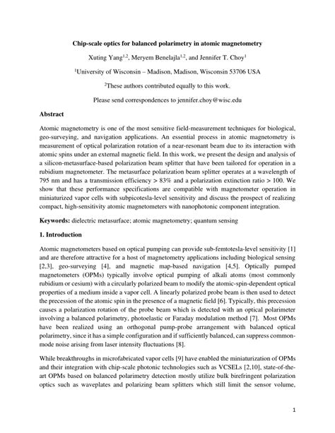 Pdf Chip Scale Optics For Balanced Polarimetry In Atomic Magnetometry