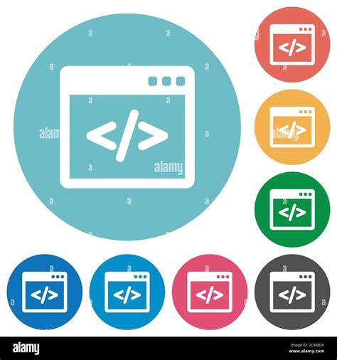 Flat Programming Code Icon Set On Round Color Background Color Variations Included With Light