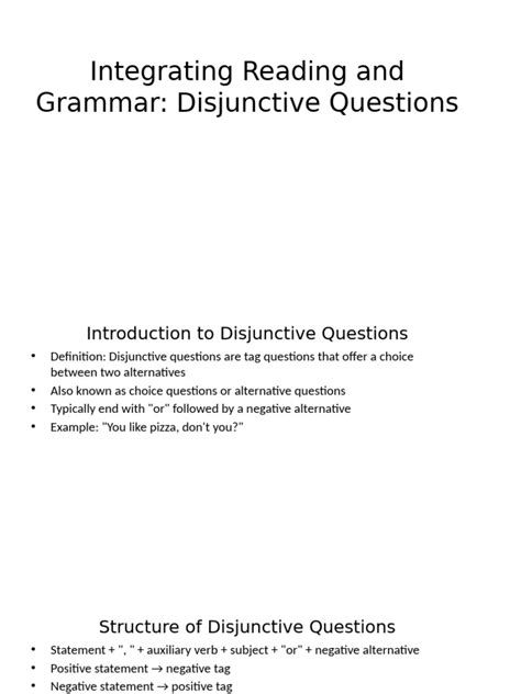 Integrating Reading And Grammar Disjunctive Questions Pdf Grammar