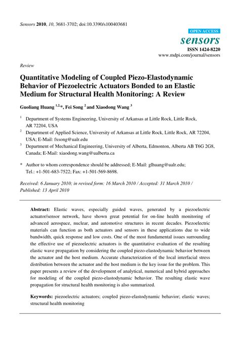 Pdf Quantitative Modeling Of Coupled Piezo Elastodynamic Behavior Of Piezoelectric Actuators