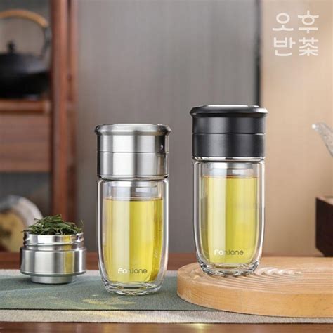 미니 이중 내열유리 스텐 거름망 티텀블러 차망 핑크 베이지 250ml 300ml 350ml 오후반차