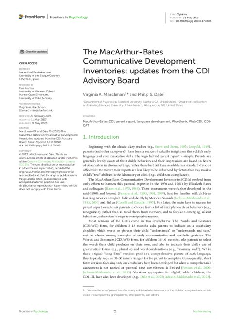 Pdf The Macarthur Bates Communicative Development Inventories Updates From The Cdi Advisory Board