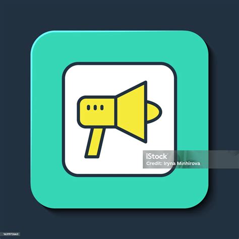 파란색 배경에 격리된 윤곽선 메가폰 아이콘입니다 스피커 기호입니다 청록색 스퀘어 버튼 벡터 가득 찬에 대한 스톡 벡터 아트 및 기타 이미지 Istock
