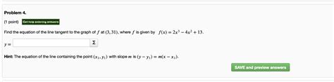 Solved Problem 4 1 ﻿point Find The Equation Of The Line