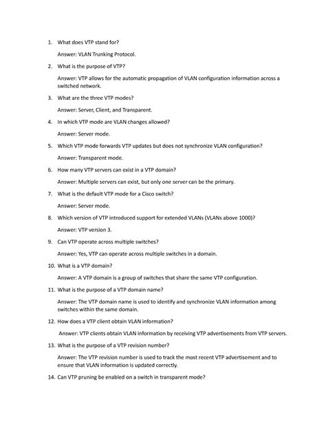 Vtp Questions What Does VTP Stand For Answer VLAN Trunking Protocol What Is The Purpose Of