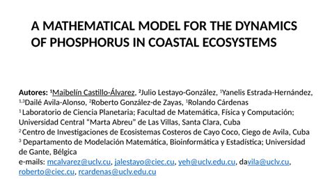 Pdf A Mathematical Model For The Dynamics Of Phosphorus In Coastal
