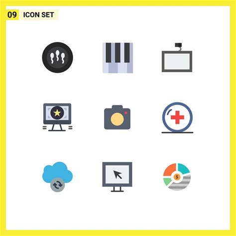 User Interface Pack Of 9 Basic Flat Colors Of Photo Camera Mount Monitor Design Editable Vector