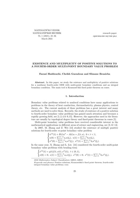 Pdf Existence And Multiplicity Of Positive Solutions To A Fourth