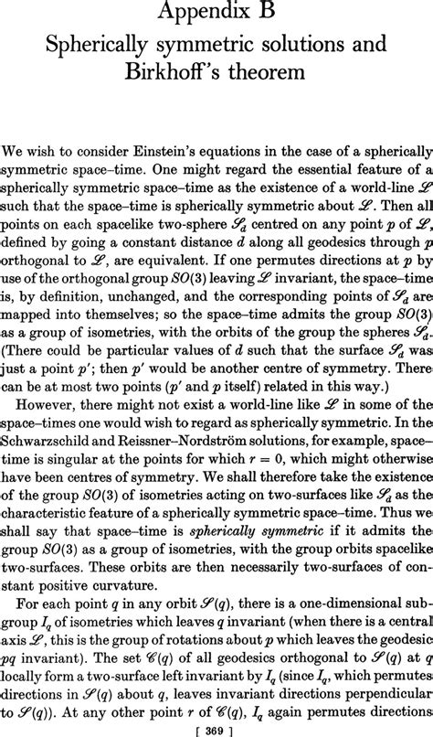 Spherically Symmetric Solutions And Birkhoffs Theorem Appendix B