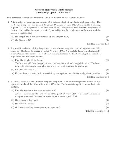 Edexcel Applied 2 Chapter 4 Homework Moments Teaching Resources