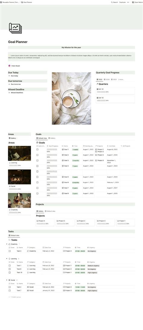 Reusable Aesthetic Notion Digital Planner Notion Weekly Planner