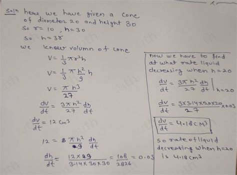 Solved A Funnel In The Shape Of An Inverted Cone Is 30 Cm Deep And Has