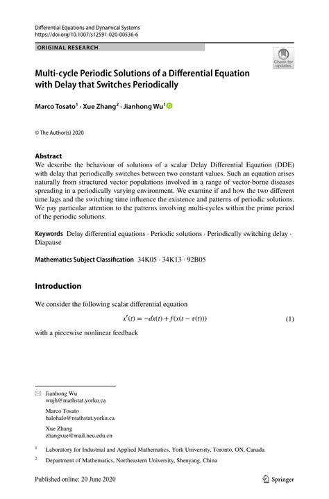 Pdf Multi Cycle Periodic Solutions Of A Differential Equation With