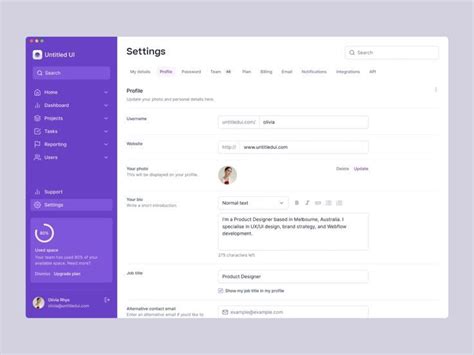 Profile Settings Page — Untitled Ui Max 99 Characters In 2025 Dashboard Design Template Ui