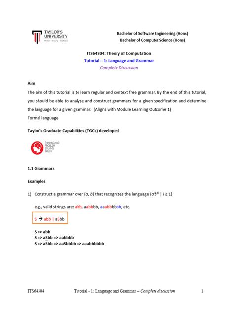 Toc Tutorial 1 Complete Discussion Pdf String Computer Science Mathematical Logic