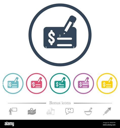 Cheque Signing Solid Flat Color Icons In Round Outlines 6 Bonus Icons Included Stock Vector