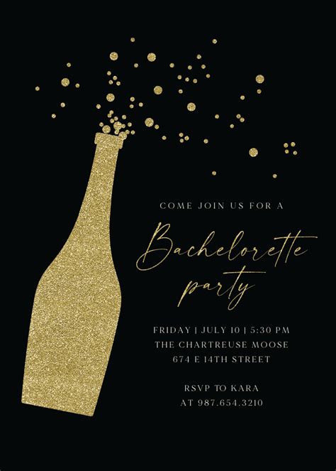 Glitter Bubbly Bachelorette Party Invitation Template Greetings Island