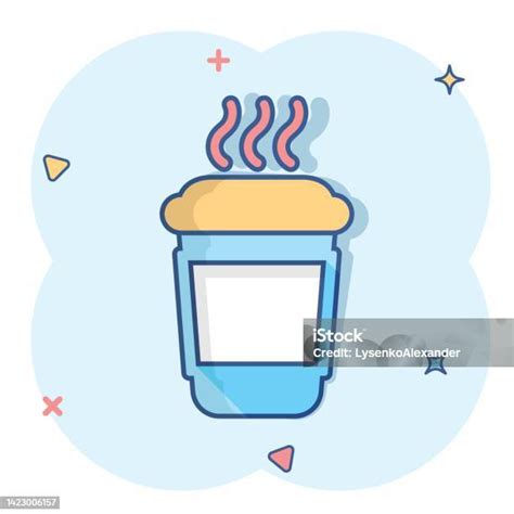 만화 스타일에서 커피 차 컵 아이콘입니다 커피 머그잔 벡터 만화 그림 그림 비즈니스 개념 플래쉬 효과 마셔 뚜껑에 대한 스톡