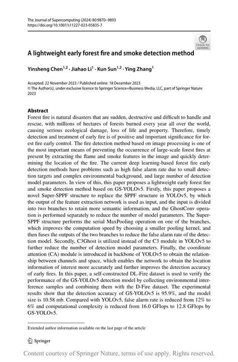A Lightweight Early Forest Fire And Smoke Detection Method Request Pdf