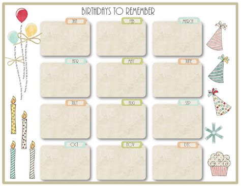 Free Editable Birthday Calendar Template