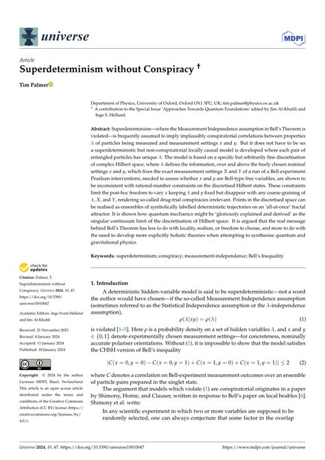 Pdf Superdeterminism Without Conspiracy