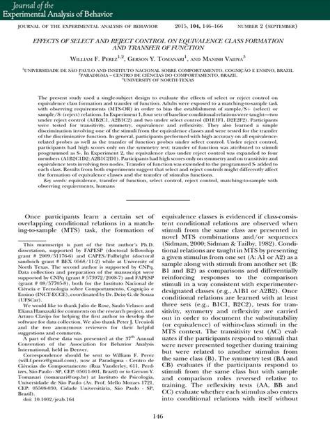 Effects Of Select And Reject Control On Equivalence Class Formation And