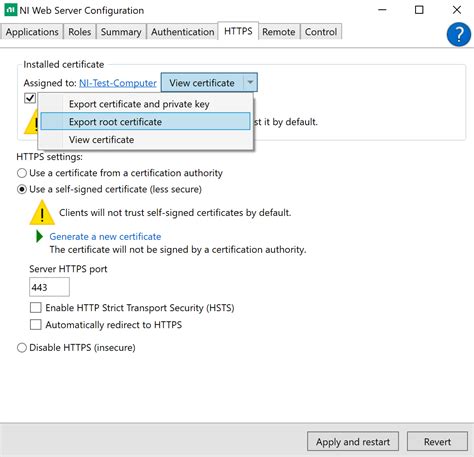 How To Issue A Self Signed Certificate From The Ni Web Server For Ni