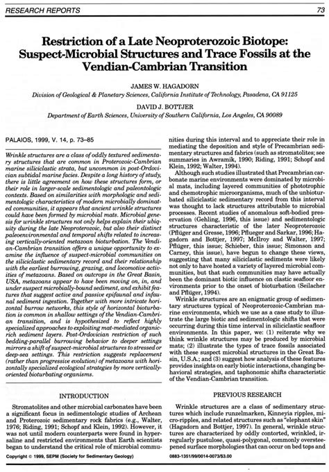 Pdf Restriction Of A Late Neoproterozoic Biotope Suspect Microbial