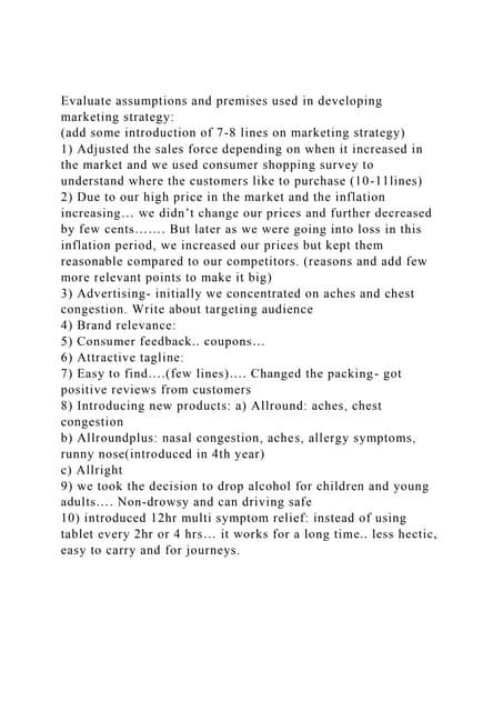 Evaluate Assumptions And Premises Used In Developing Marketing Strdocx