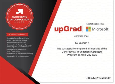 generativeai upgrad ai genai learningjourney sai snehith k