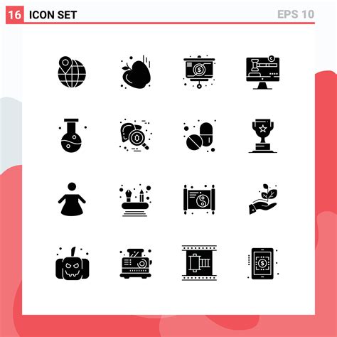 Pictogram Set Of Simple Solid Glyphs Of Experiment Chemistry Chart Biology Digital Editable