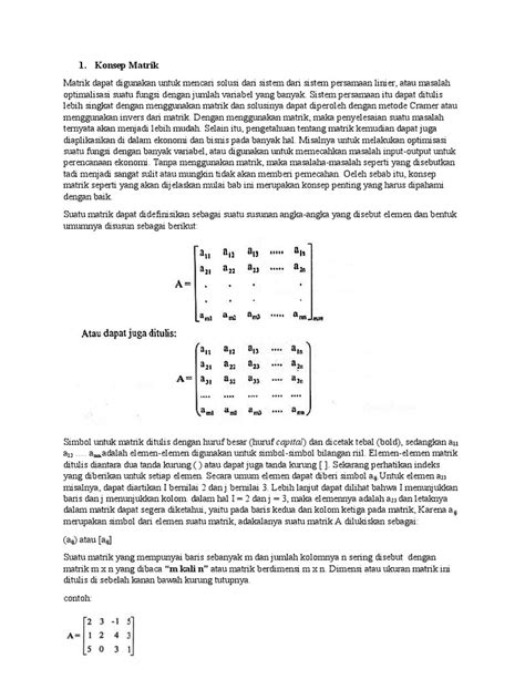 Konsep Matrik And Penjumlahan Pengurangan Matrik Pdf