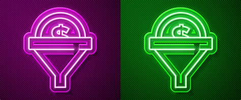 보라색과 녹색 배경에 격리 빛나는 네온 라인 리드 관리 아이콘 돈으로 깔때기 대상 클라이언트 비즈니스 개념 벡터 개념에 대한 스톡 벡터 아트 및 기타 이미지 Istock