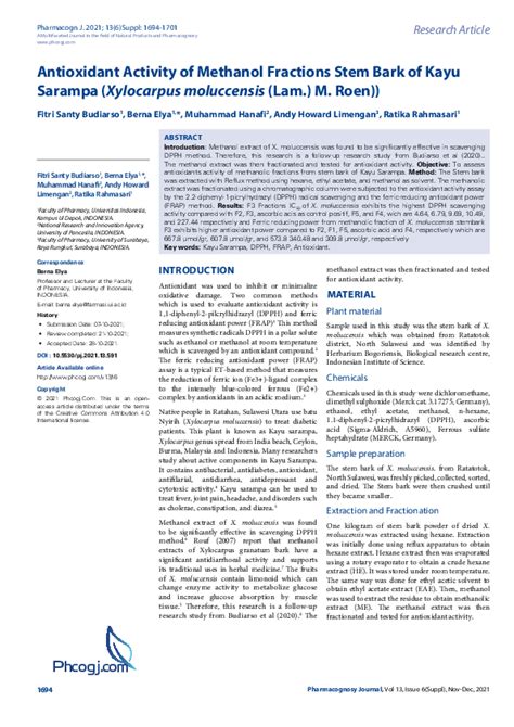 Pdf Antioxidant Activity Of Methanol Fractions Stem Bark Of Kayu Sarampa Xylocarpus