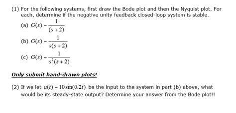 Solved For The Following Systems First Draw The Bode Chegg