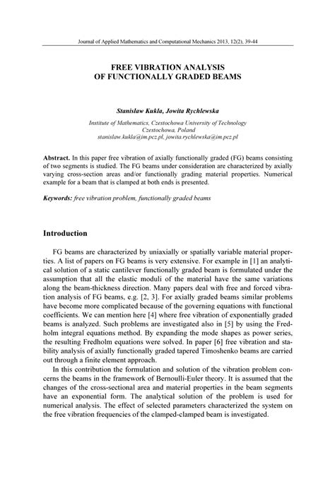 pdf free vibration analysis of functionally graded beams