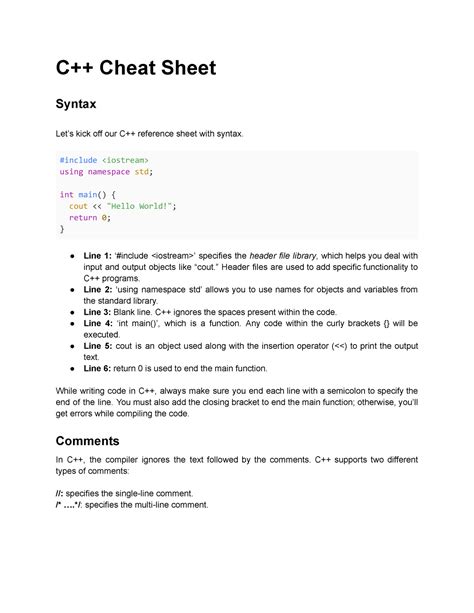 Cpp Cheatsheet Hackr Placement Preperation Material C Cheat Sheet