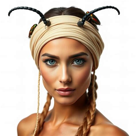 Beautiful Woman Wearing A Headband With Beetle Antennas Premium Ai