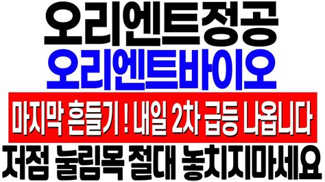 오리엔트정공 오리엔트바이오 주가 전망 마지막 흔들기 오늘 저점 눌림목 놓치지 마세요 내일 다시 급등 시작 오리엔트바이오 주식 분석 오리엔트정공 주식 분석 이재명