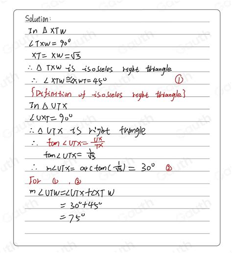 Solved In The Diagram Tx Is Perpendicular To Uw Ux1 Cm And Tx