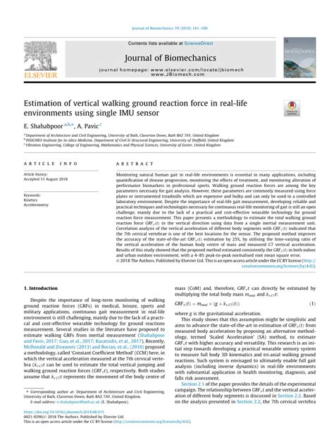 Pdf Estimation Of Vertical Walking Ground Reaction Force In Real Life Environments Using