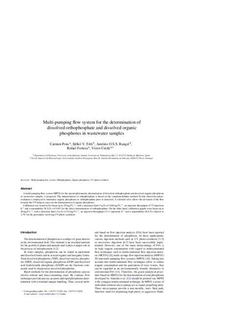 Pdf Multi Pumping Flow System For The Determination Of Dissolved Orthophosphate And Dissolved