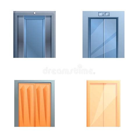 Elevator Icons Set Cartoon Vector New Modern Steel Elevator Stock Vector Illustration Of