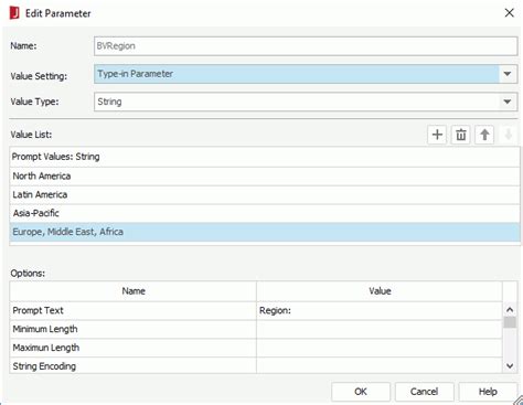 Edit Parameter Dialog Logi Analytics