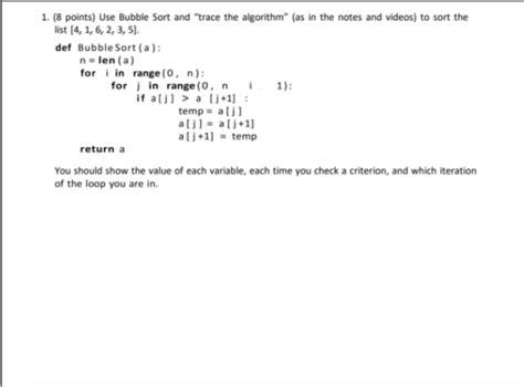 Solved I Points Use Bubble Sort And Trace The Chegg